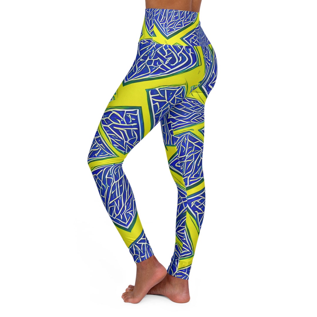 Abstract Retro Colorful High Waisted Yoga Leggings AI Art Print, Modern ...