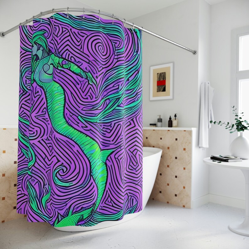Mermaid Shower Curtain Ai Art Design Print Modern Bathroom Decor