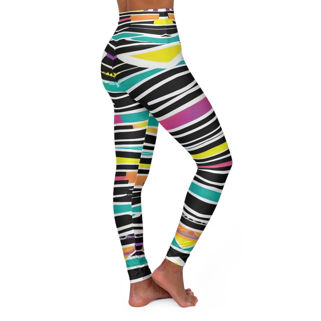 Colorful Fire Stitch Pattern Mixed With Inuit Art High Waisted Yoga ...