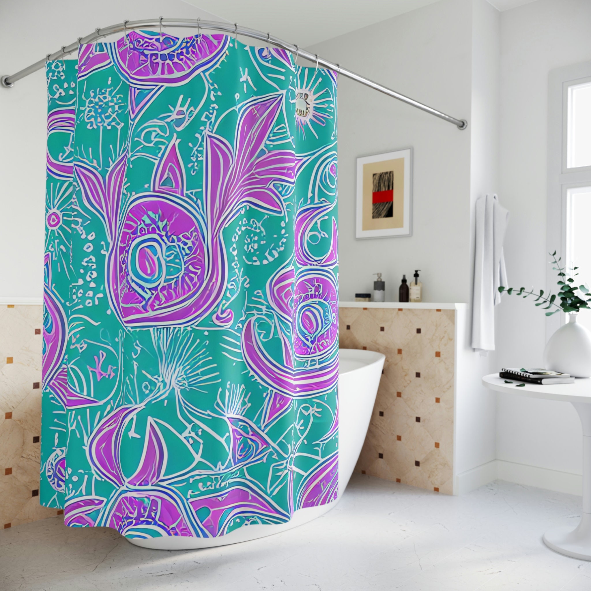Boho Shower Curtain Ai Art Print Modern Bathroom Decor Abstract Art