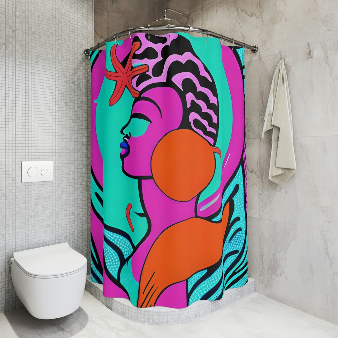 African American Mermaid Shower Curtain Ai Art Design Print Ocean Art