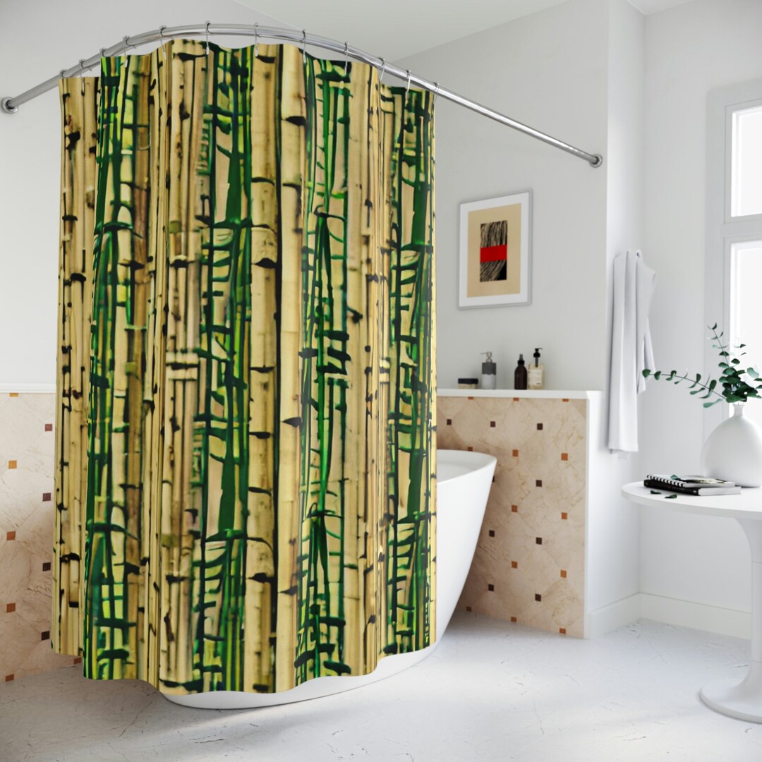Buy Bamboo Shower Curtain AI Art Print, Modern Bathroom Decor, Abstract ...