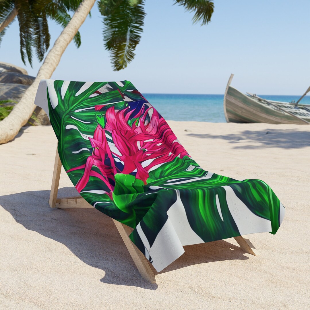 Monstera Beach Pool Bath Towel AI Art Design Print, Plant Beach Towel ...