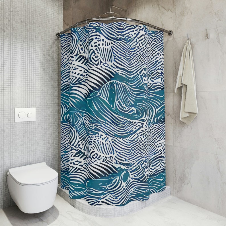 Ocean Waves Shower Curtain Ai Art Print Modern Bathroom Decor