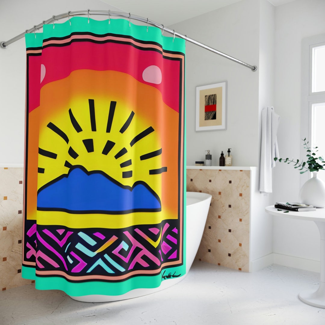 Boho Sunrise Shower Curtain Ai Art Print Modern Bathroom Decor Boho