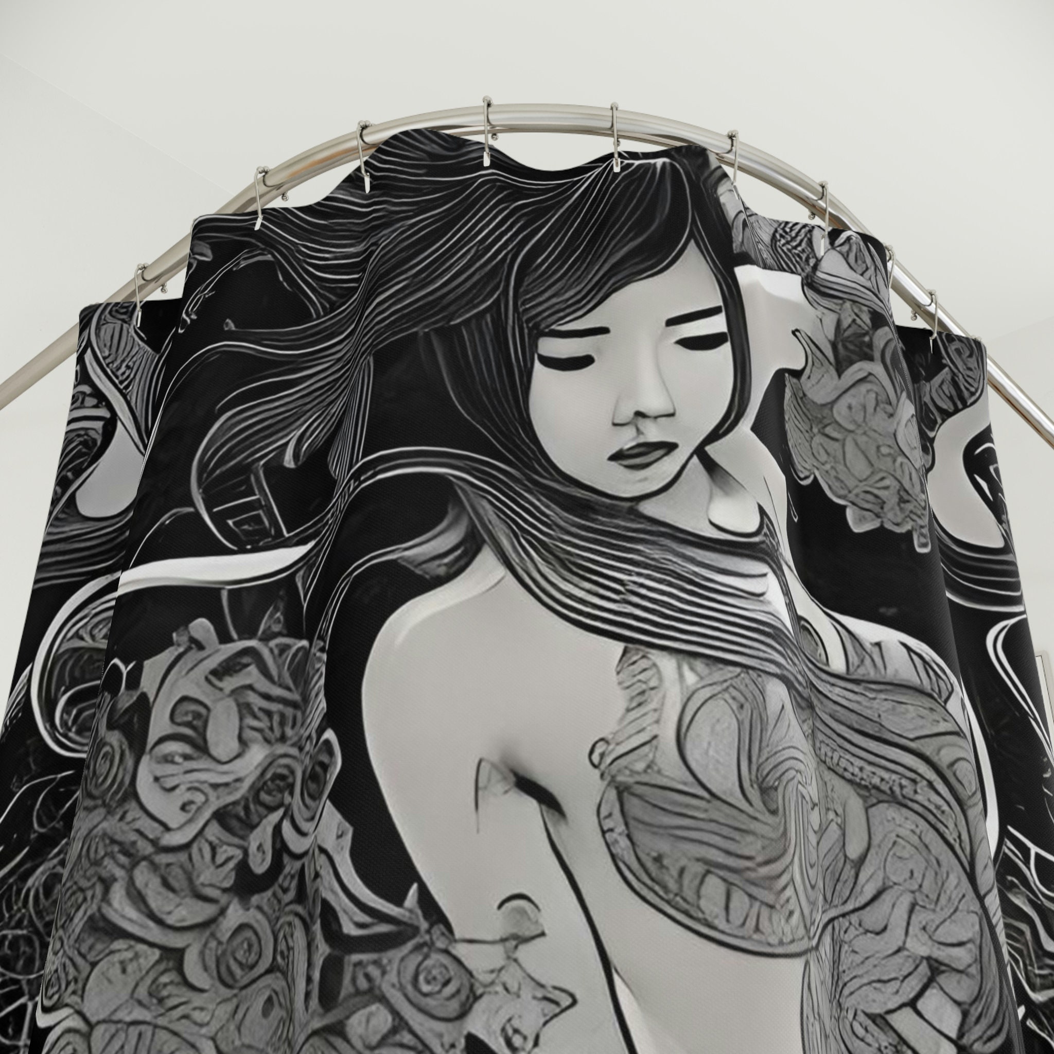 Asian Mermaid Shower Curtain Ai Art Design Print Ocean Art Modern