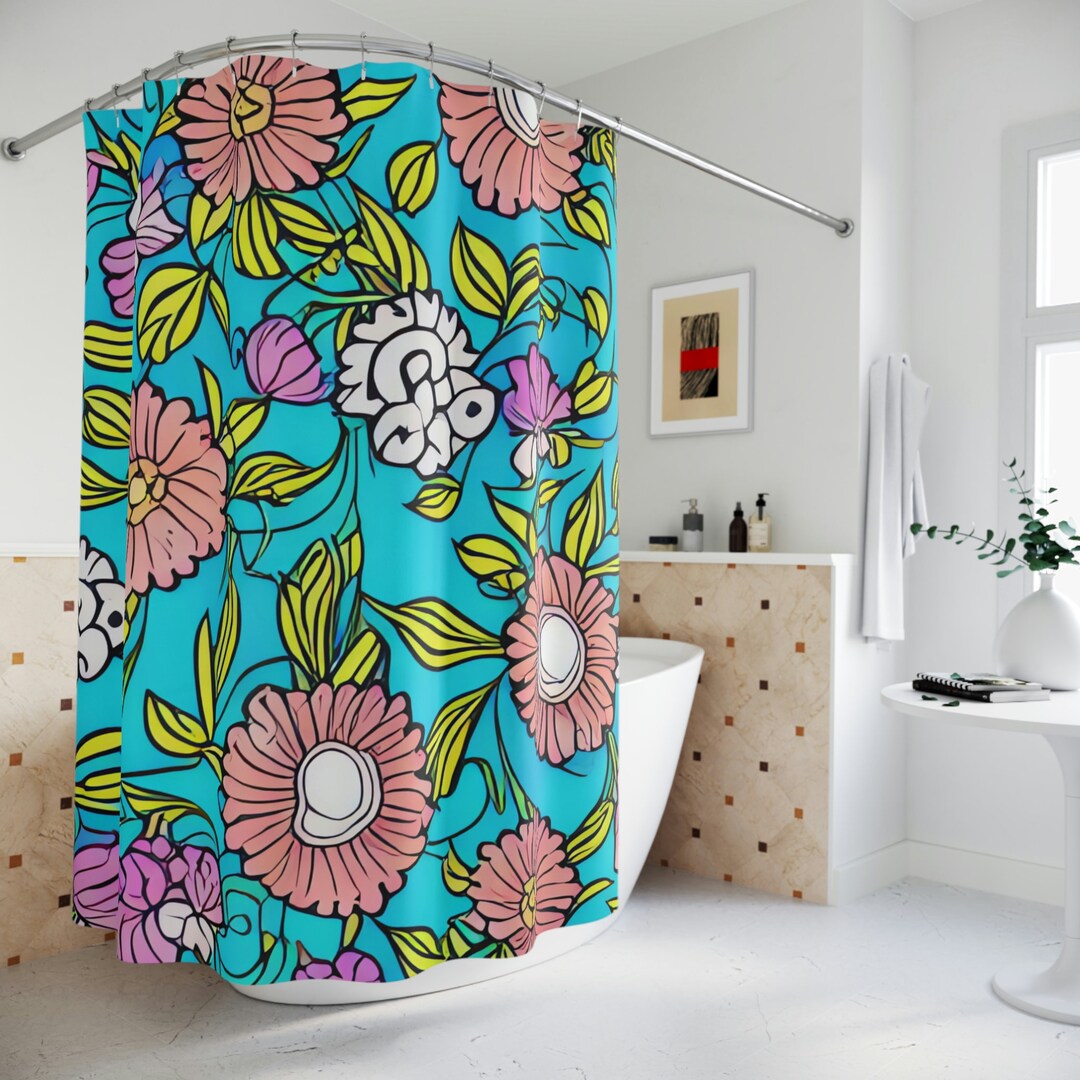 Boho Floral Shower Curtain Ai Art Print Modern Bathroom Decor