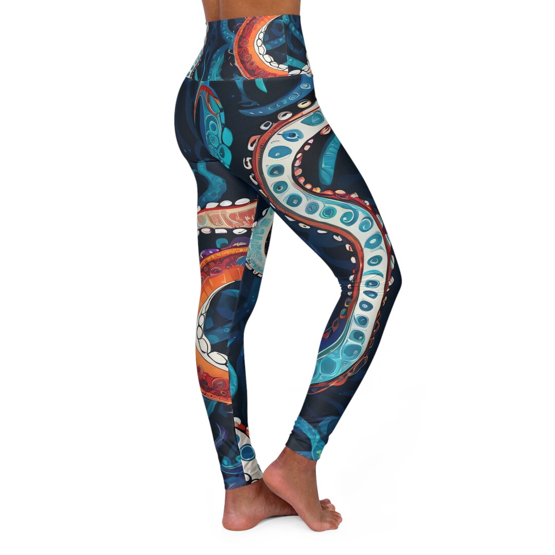 Abstract Neon Octopus Tentacles High Waisted Yoga Leggings AOP AI ART ...