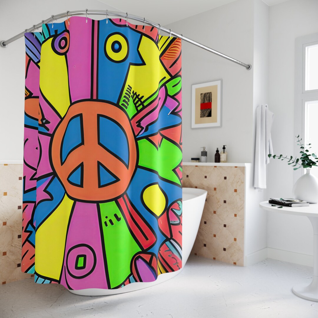 Peace Sign Shower Curtain AI Art Print Modern Bathroom - Etsy