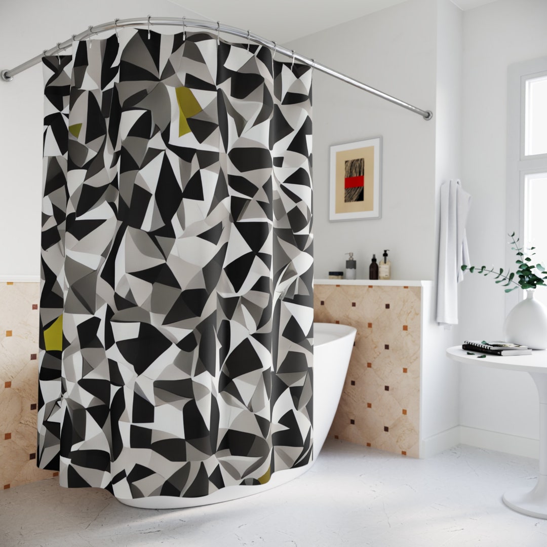 Geometric Pattern Shower Curtain AI Art Print, Modern Bathroom Decor ...