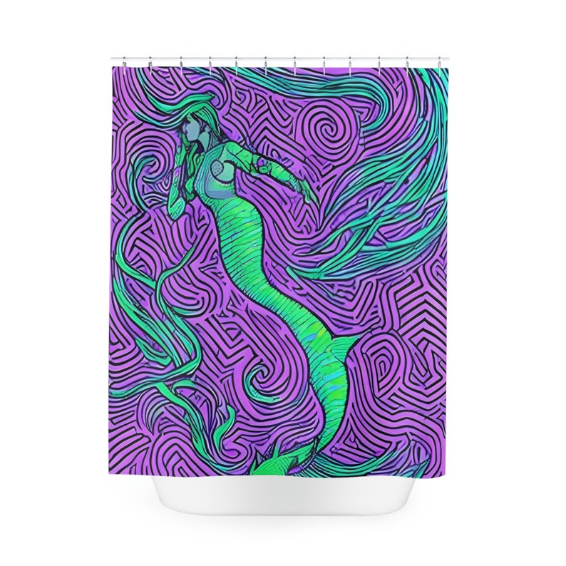 Mermaid Shower Curtain Ai Art Design Print Modern Bathroom Decor
