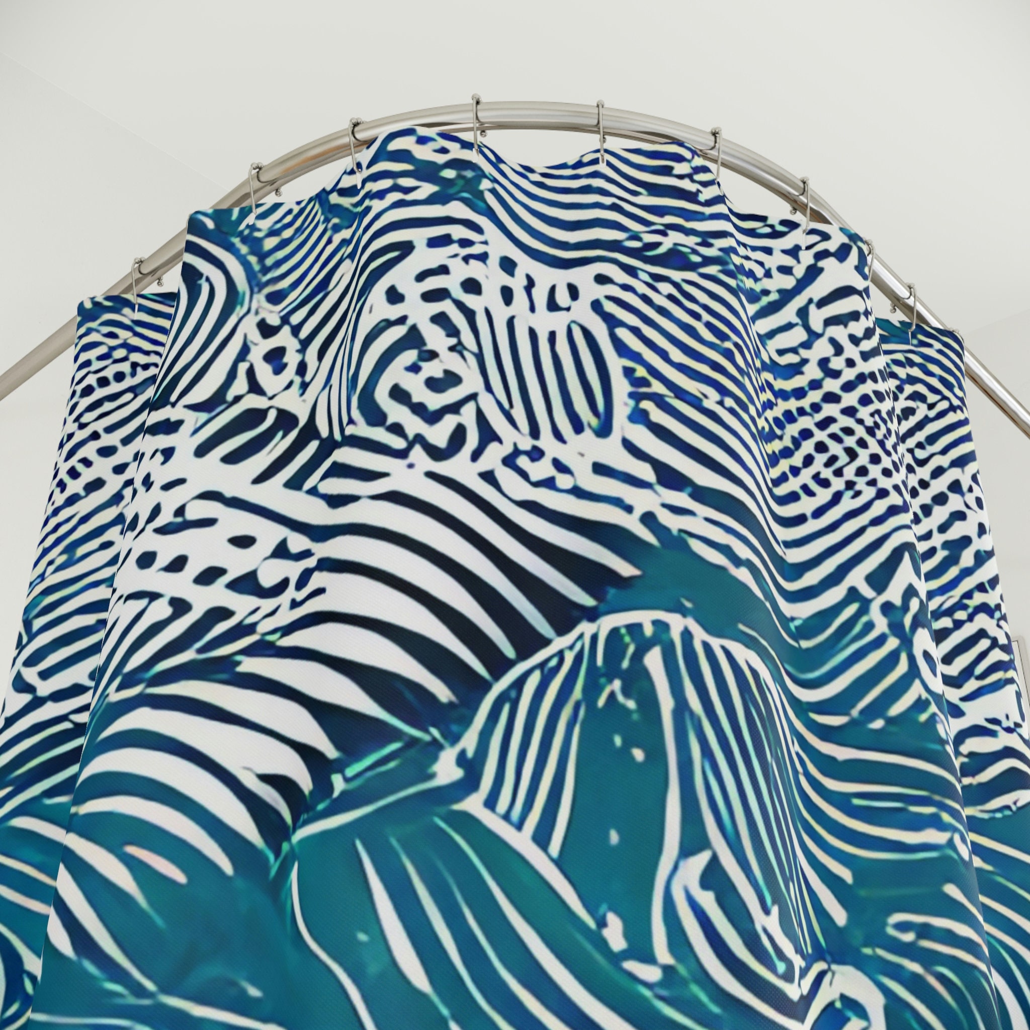 Ocean Waves Shower Curtain AI Art Print, Modern Bathroom Decor ...