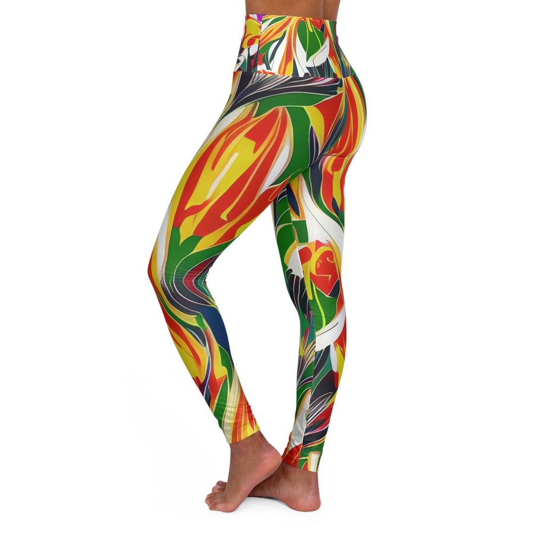 Abstract Retro Colorful High Waisted Yoga Leggings AI Art - Etsy