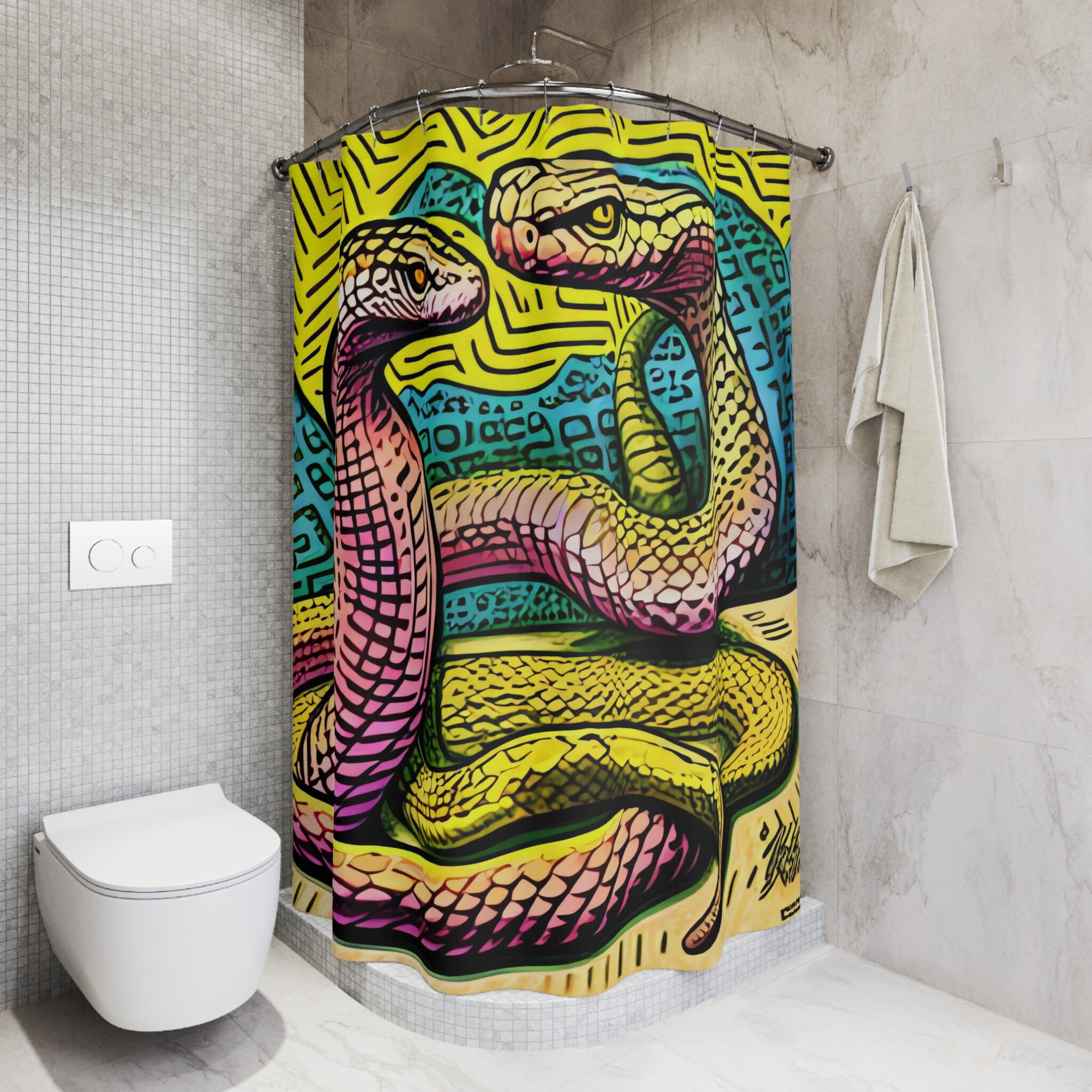 Colorful Snakes Shower Curtain AI Art Design Print, Modern Bathroom ...