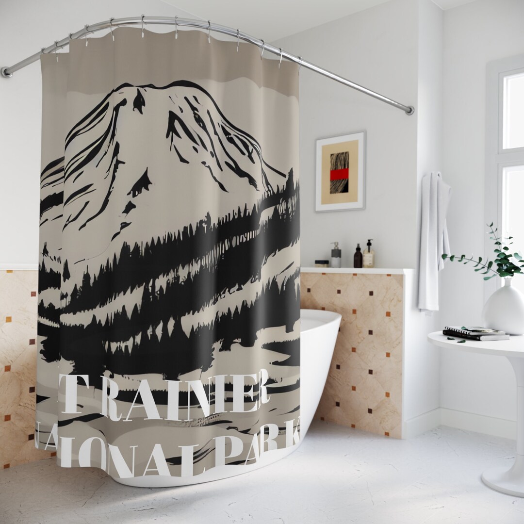 Mt Rainier National Park Shower Curtain AI Art Print, Modern Bathroom ...