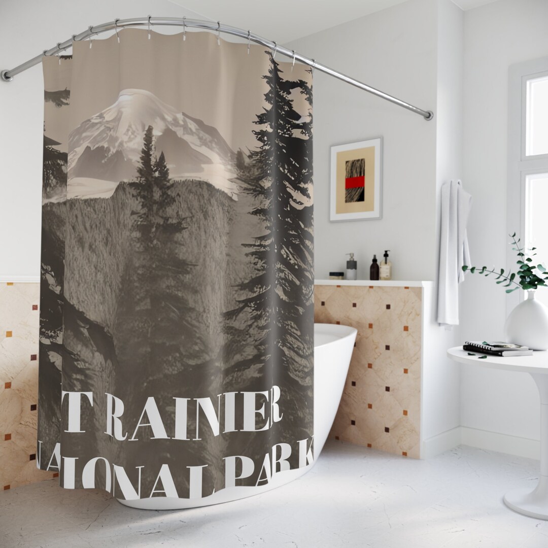 Mt Rainier National Park Shower Curtain AI Art Print, Modern Bathroom ...