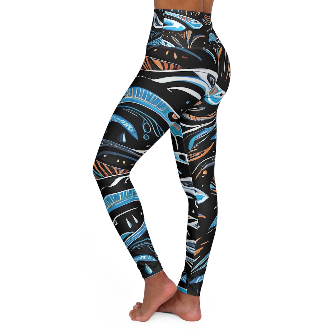 Abstract Neon Orca Underwater High Waisted Yoga Leggings AOP AI ART ...