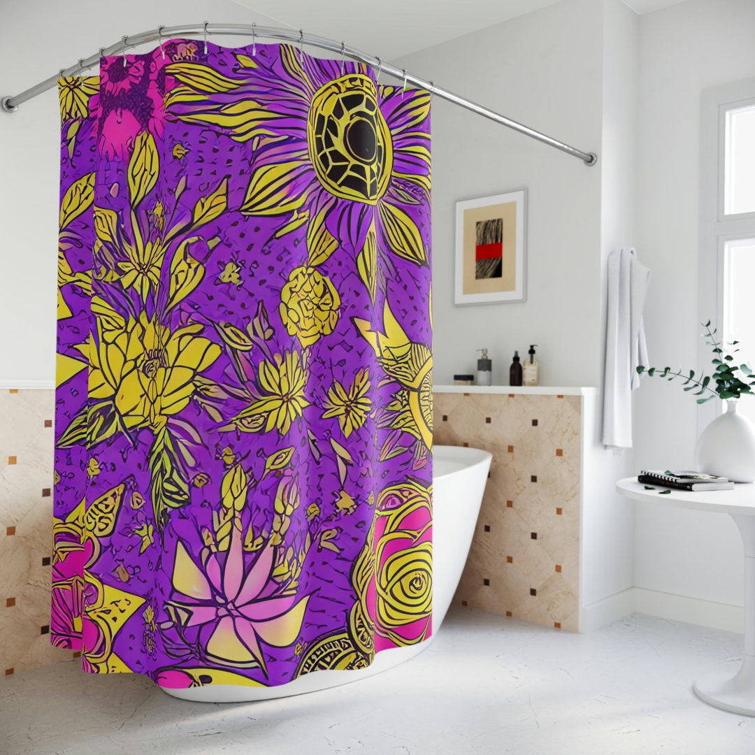 Boho Floral Shower Curtain Ai Art Print Modern Bathroom Decor