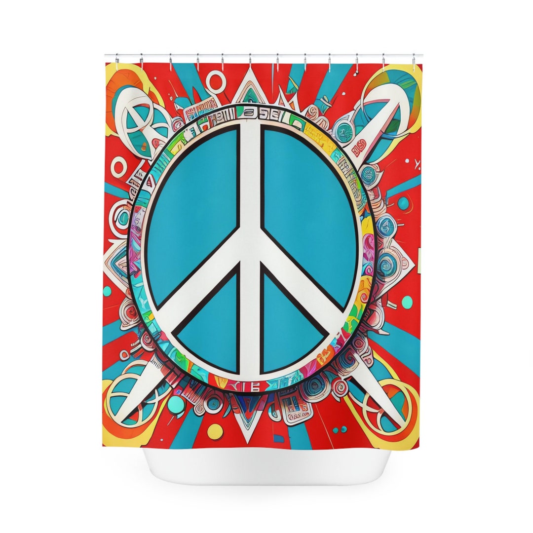 Peace Sign Shower Curtain AI Art Print Modern Bathroom - Etsy