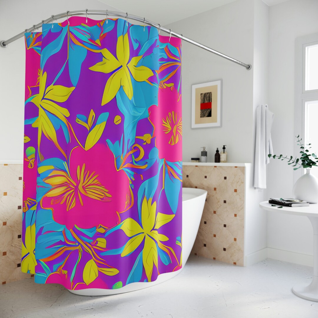 Boho Floral Shower Curtain Ai Art Print Modern Bathroom Decor