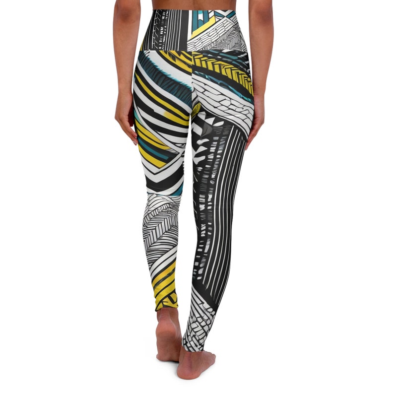 Colorful Fire Stitch Pattern Mixed With Inuit Art High Waisted Yoga ...
