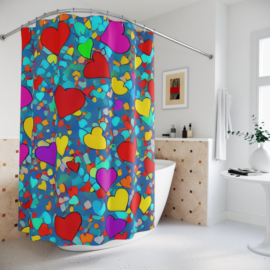Hearts Love Shower Curtain Ai Art Print Modern Bathroom Decor Love
