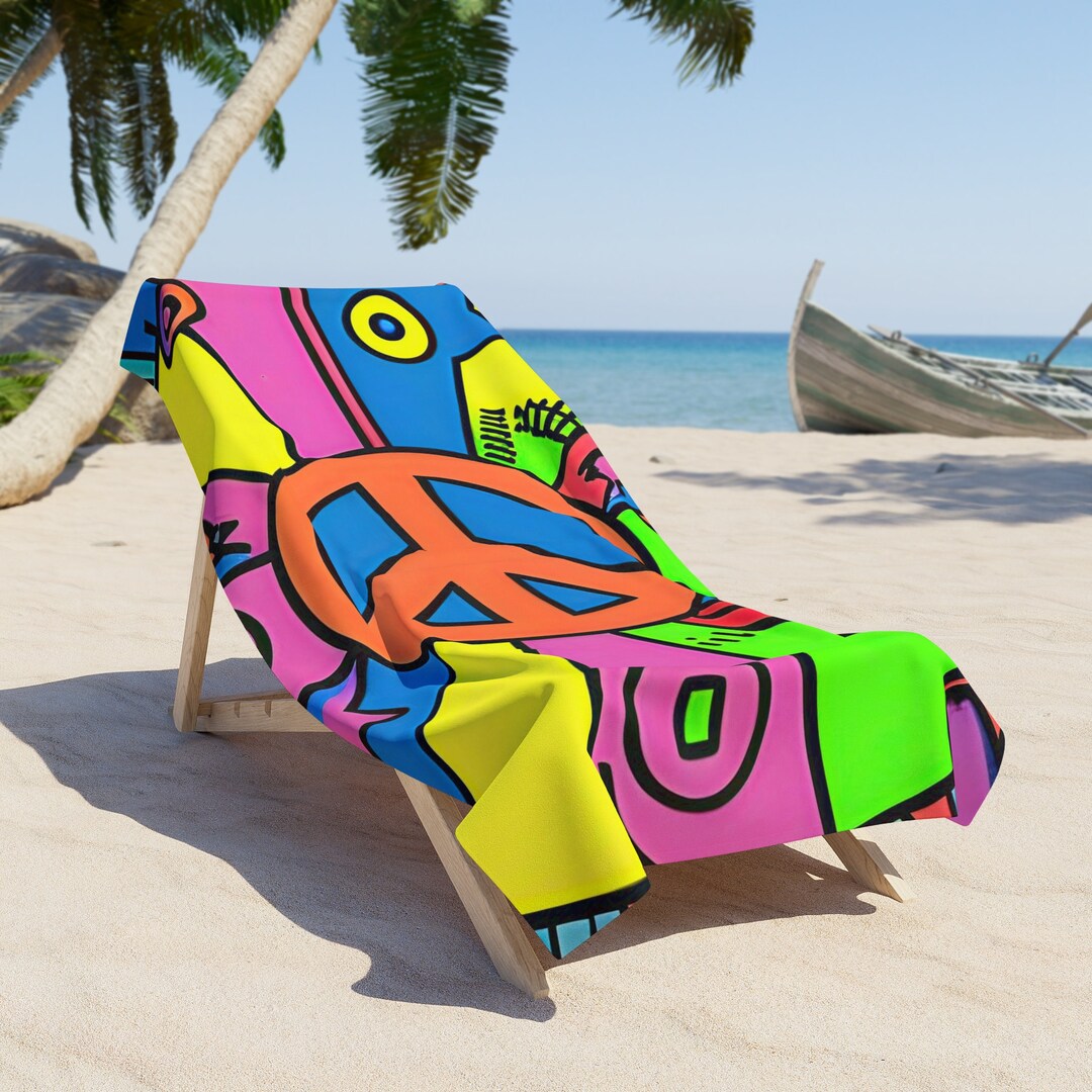 Peace Sign Beach Towel AI Art Design Print Hippy Art - Etsy