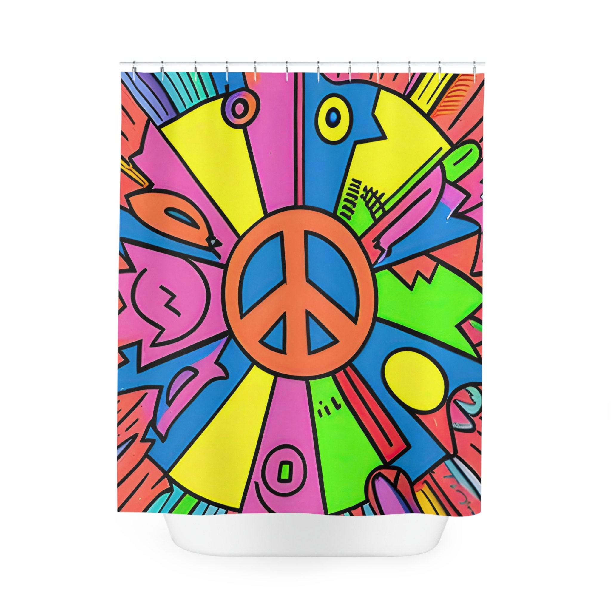 Peace Sign Shower Curtain AI Art Print Modern Bathroom - Etsy