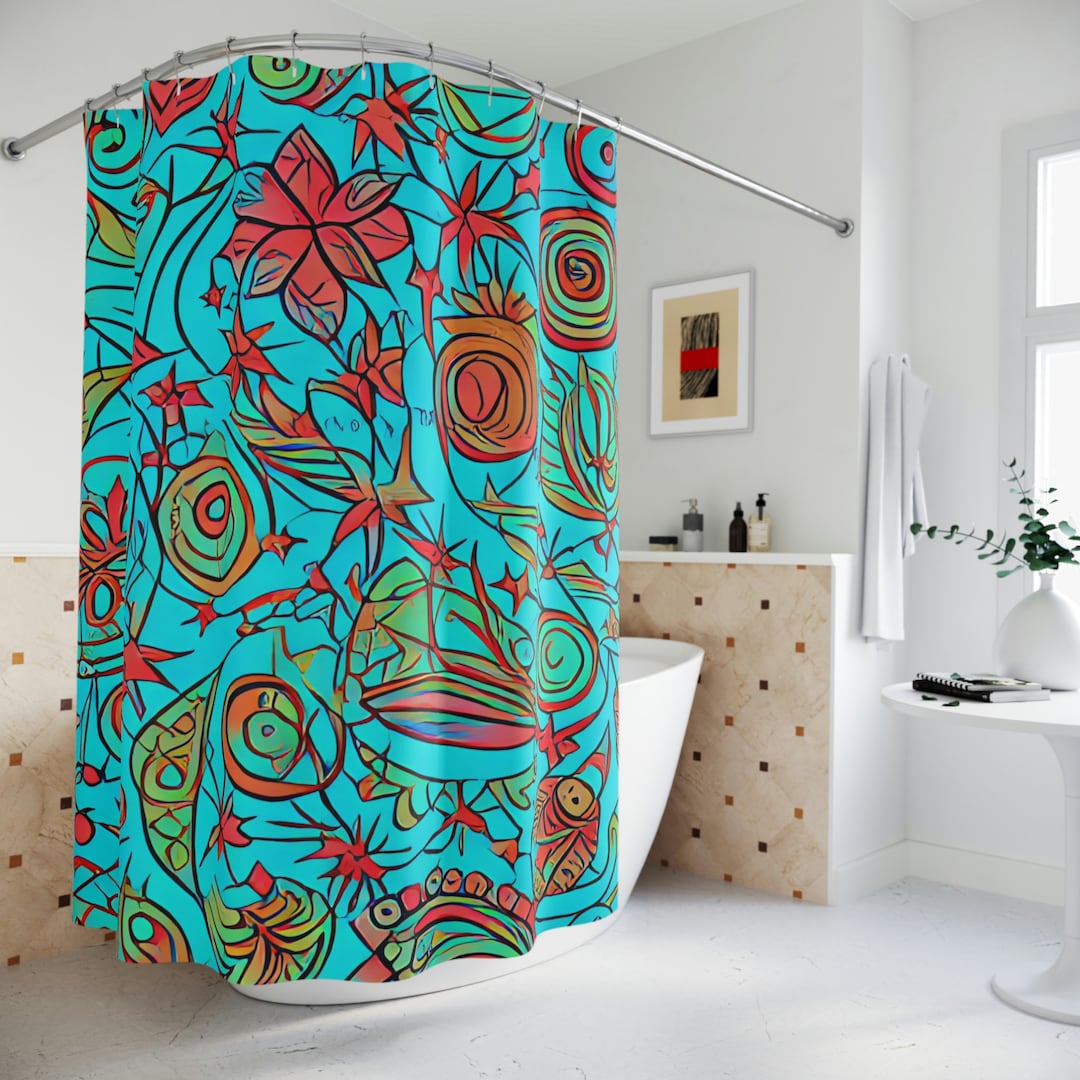 Boho Shower Curtain Ai Art Print Modern Bathroom Decor Abstract Art