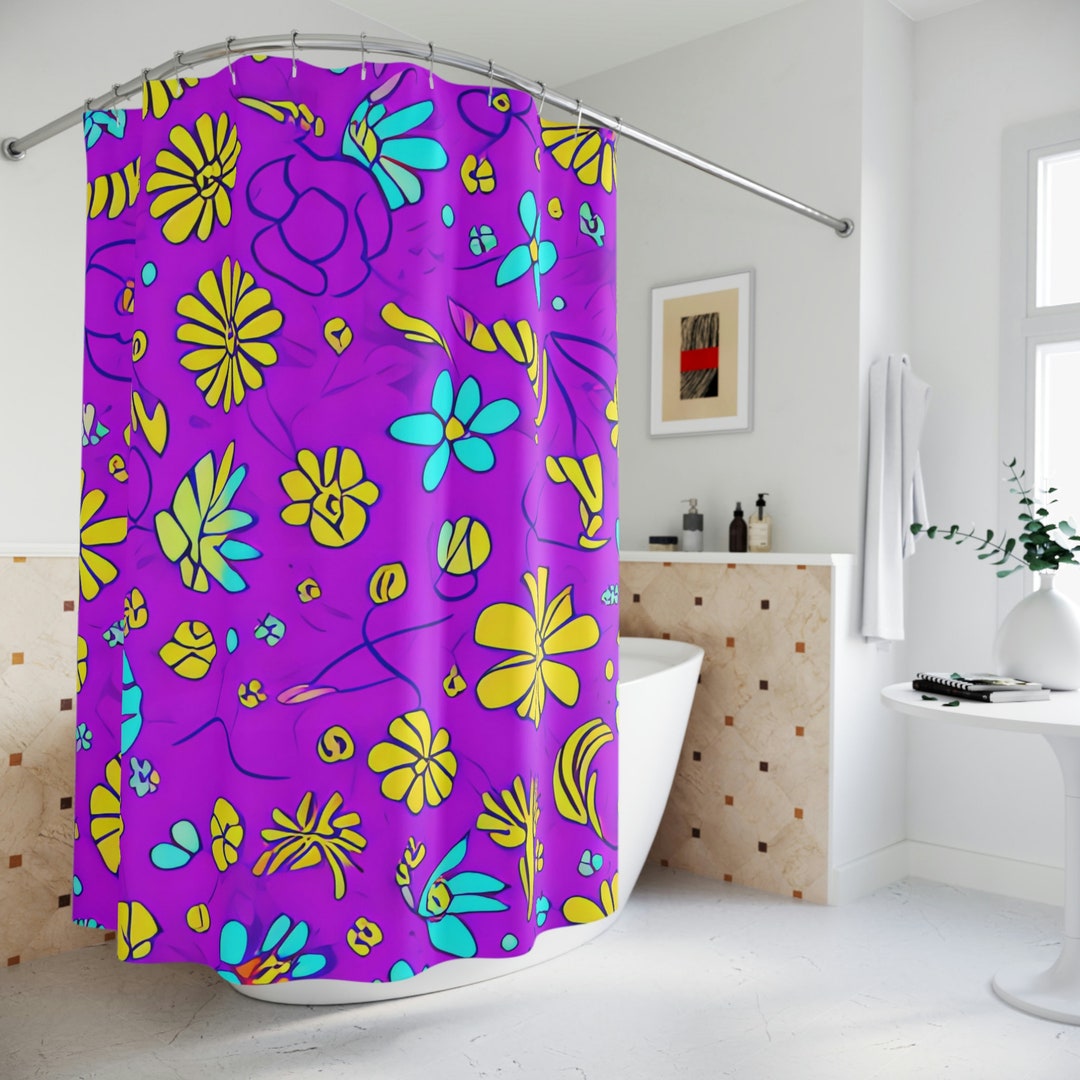 Boho Floral Shower Curtain Ai Art Print Modern Bathroom Decor