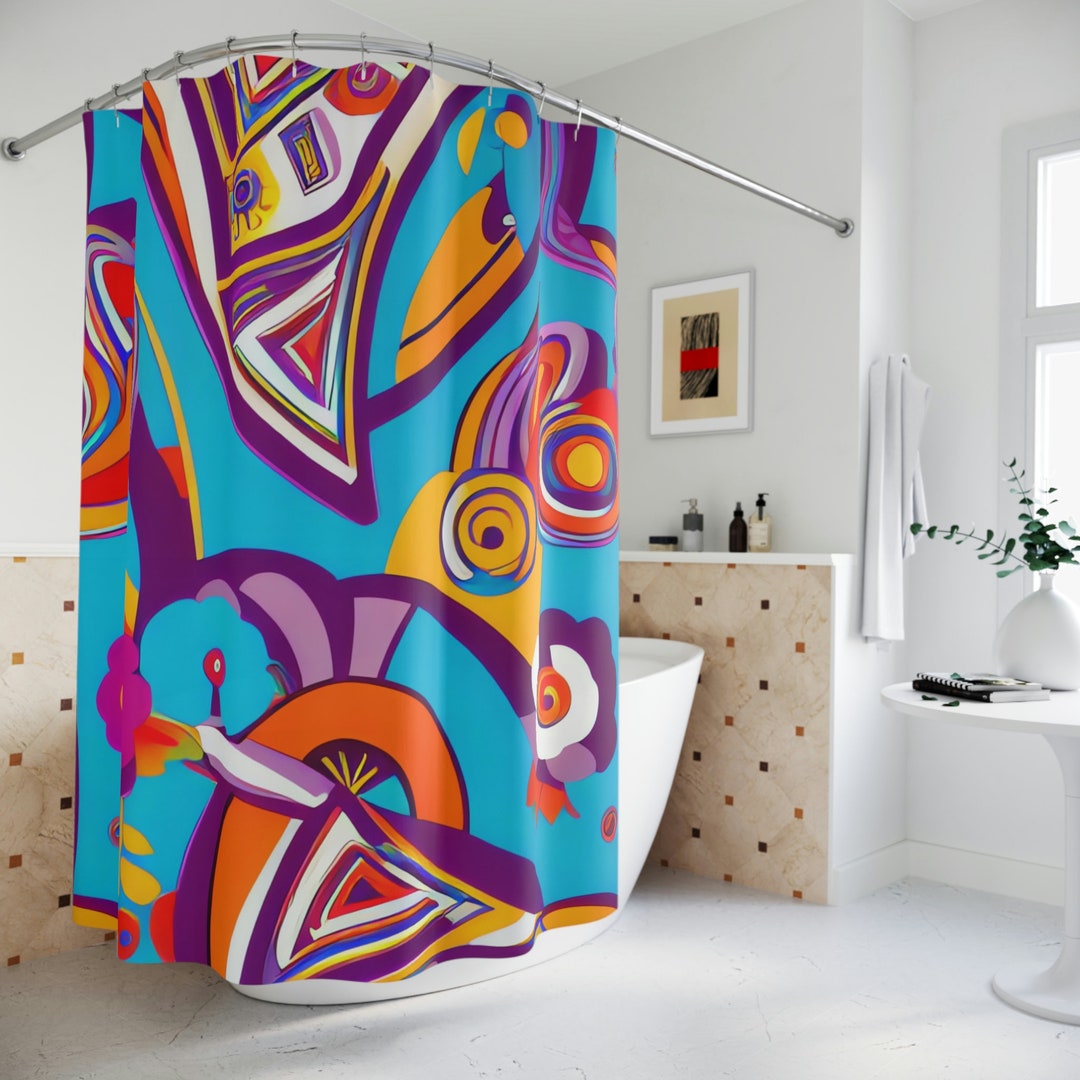 Boho Shower Curtain Ai Art Print Modern Bathroom Decor Abstract Art