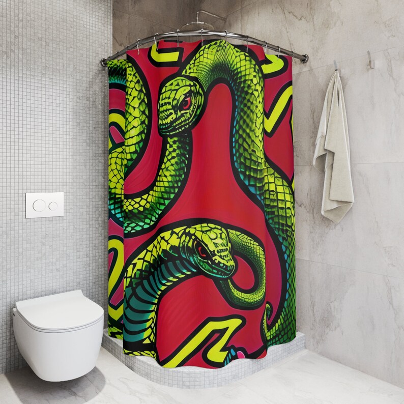 Colorful Snakes Shower Curtain AI Art Design Print, Modern Bathroom ...