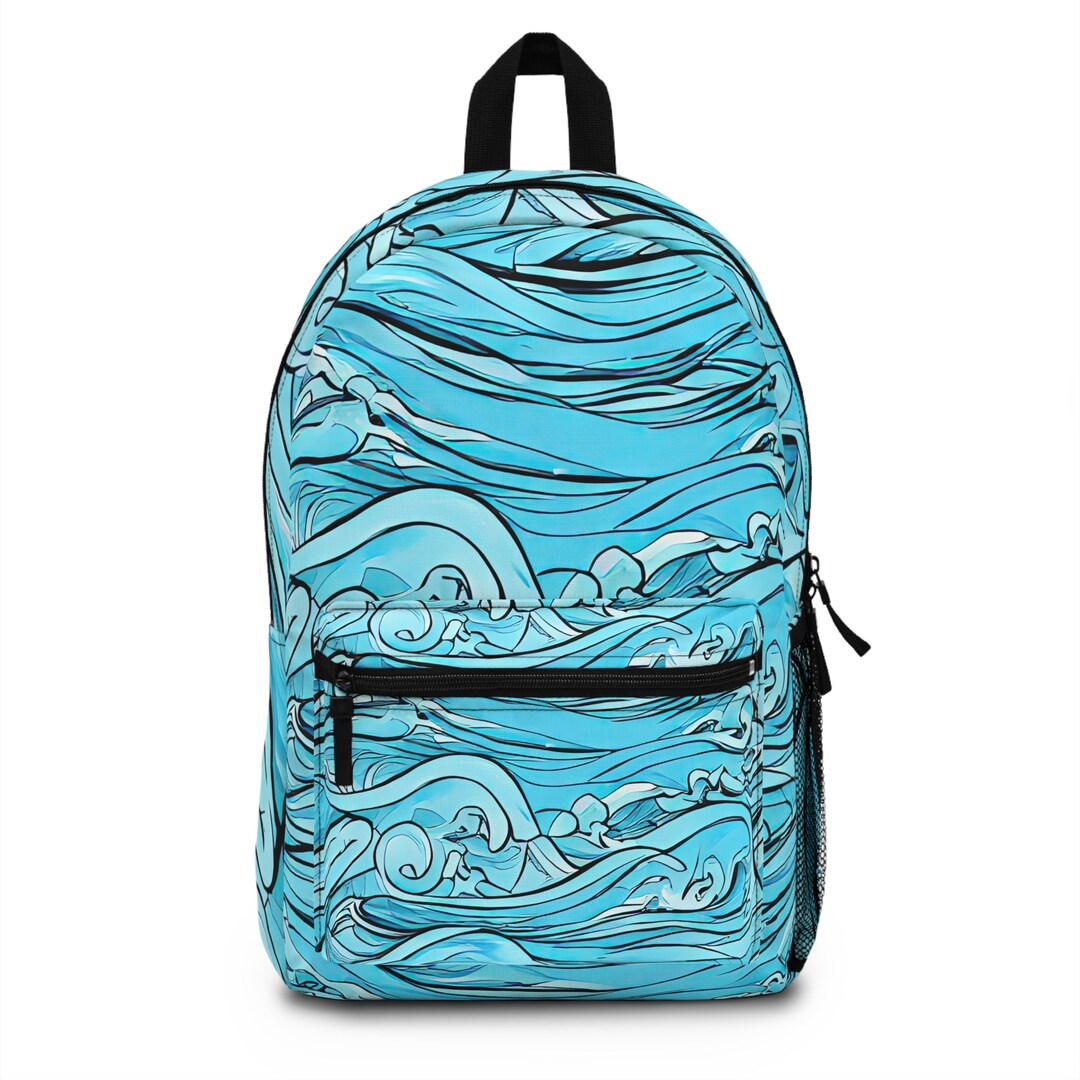 Ocean Waves Unisex Fabric Backpack AI Art Print, Ocean Waves Backpack ...