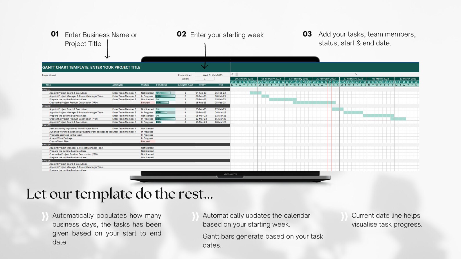 Simple Excel Gantt Chart | Automated Project Timeline | Microsoft Excel Template - Etsy