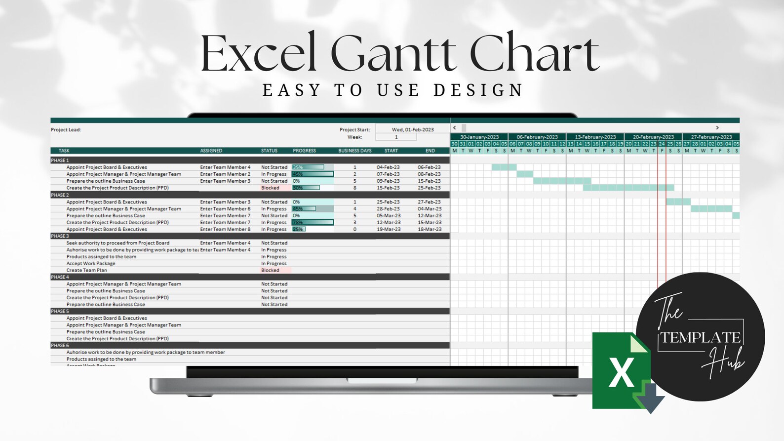 Simple Excel Gantt Chart Automated Project Timeline Microsoft Excel Template - Etsy