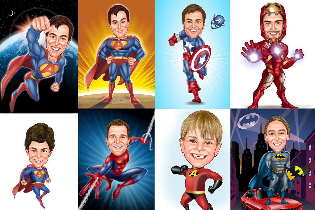 Personalized Superhero Portrait, Custom Superhero Caricature ...
