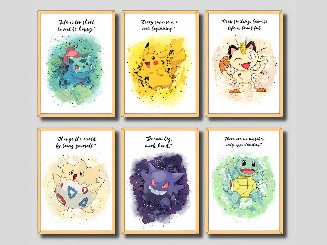 Pokemon Set of 6 Watercolor Print With Quotes, Pokemon Printable Poster ...