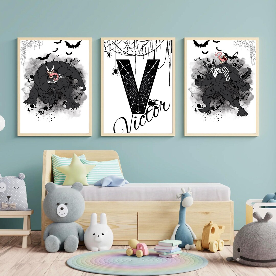 Personalized Name Boys Venom Themed Wall Art Prints Set of 3 Nursery ...