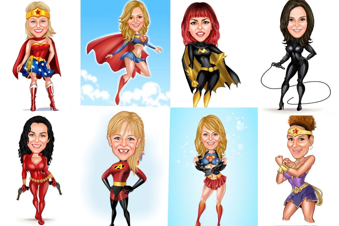 Superhero Girl Caricature Drawing From Photo, Custom Digital Caricature ...