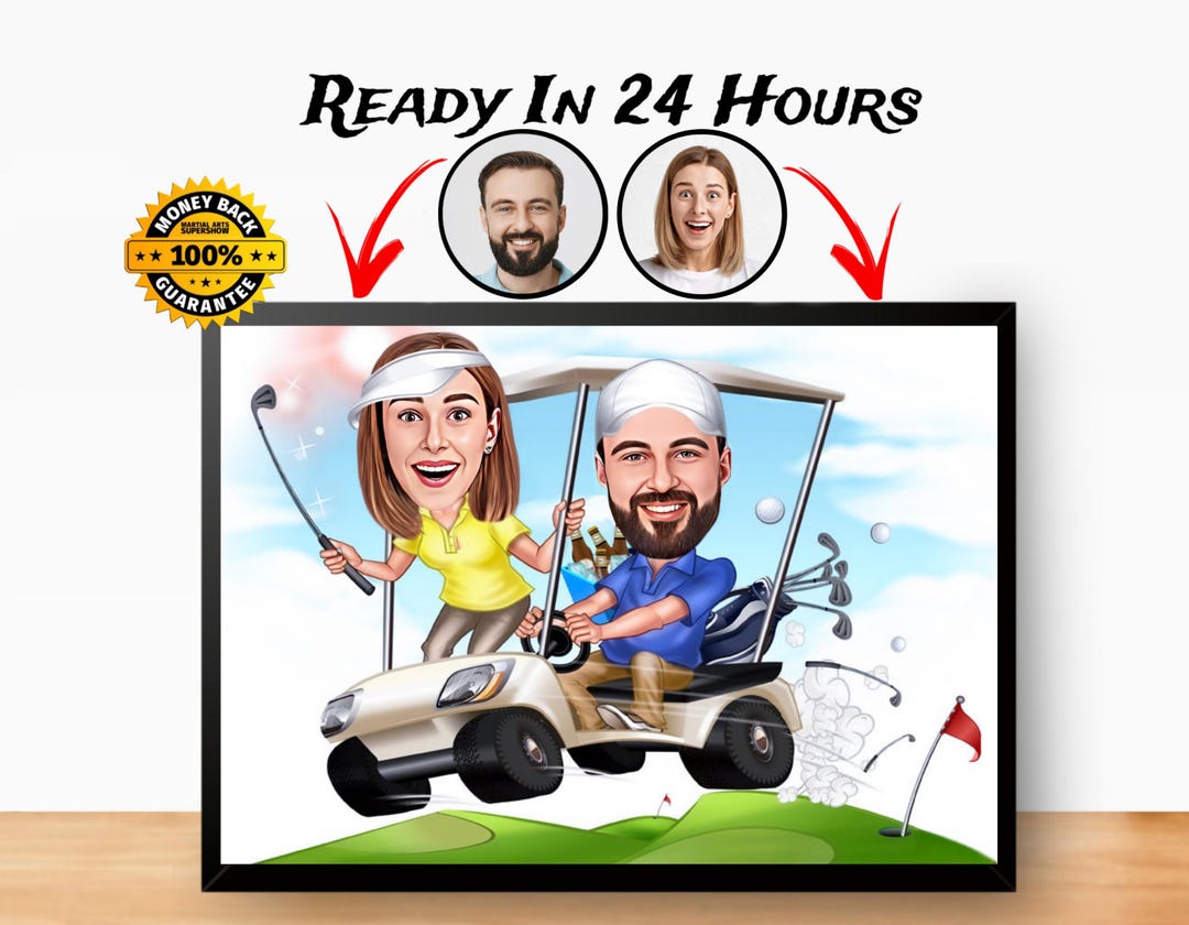 Personalized Golfer Couple Cartoon Portrait, Golfer Couple Caricature ...