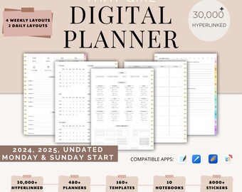VIBEY Undated Digital Planner iPad Planner Daily, Weekly & Monthly ...