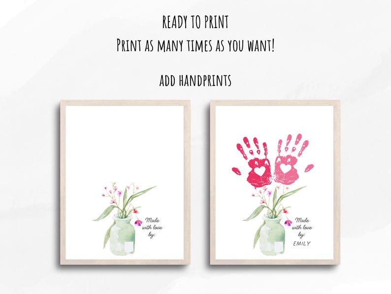 Mother's Day Handprint Art, Floral Bouquet, Flower, Printable Keepsake ...