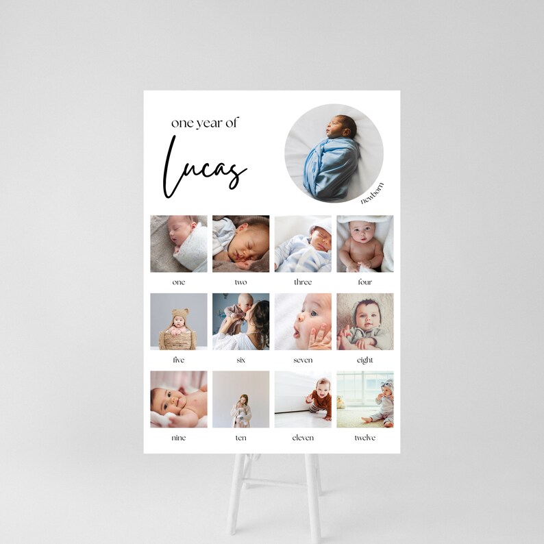 Printable Baby's First Year Photo Poster Template, 1st Birthday Photo ...