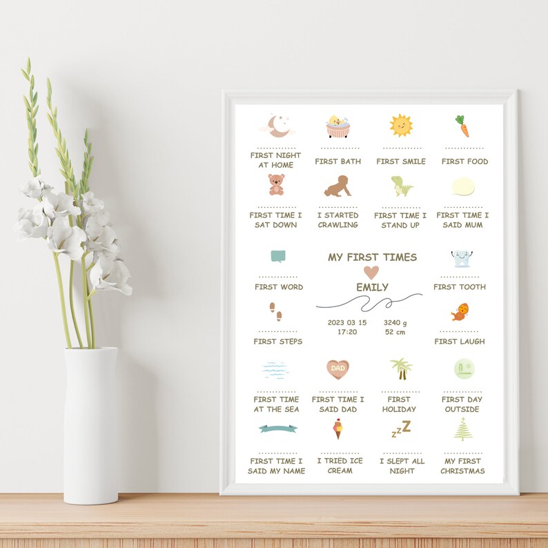 Personalized Baby's First Time Poster, Baby Dates Poster, My First ...