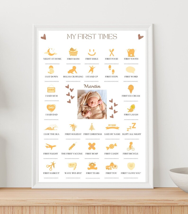 My First Times Poster, Printable Baby’s First Times Poster, Baby Birth ...