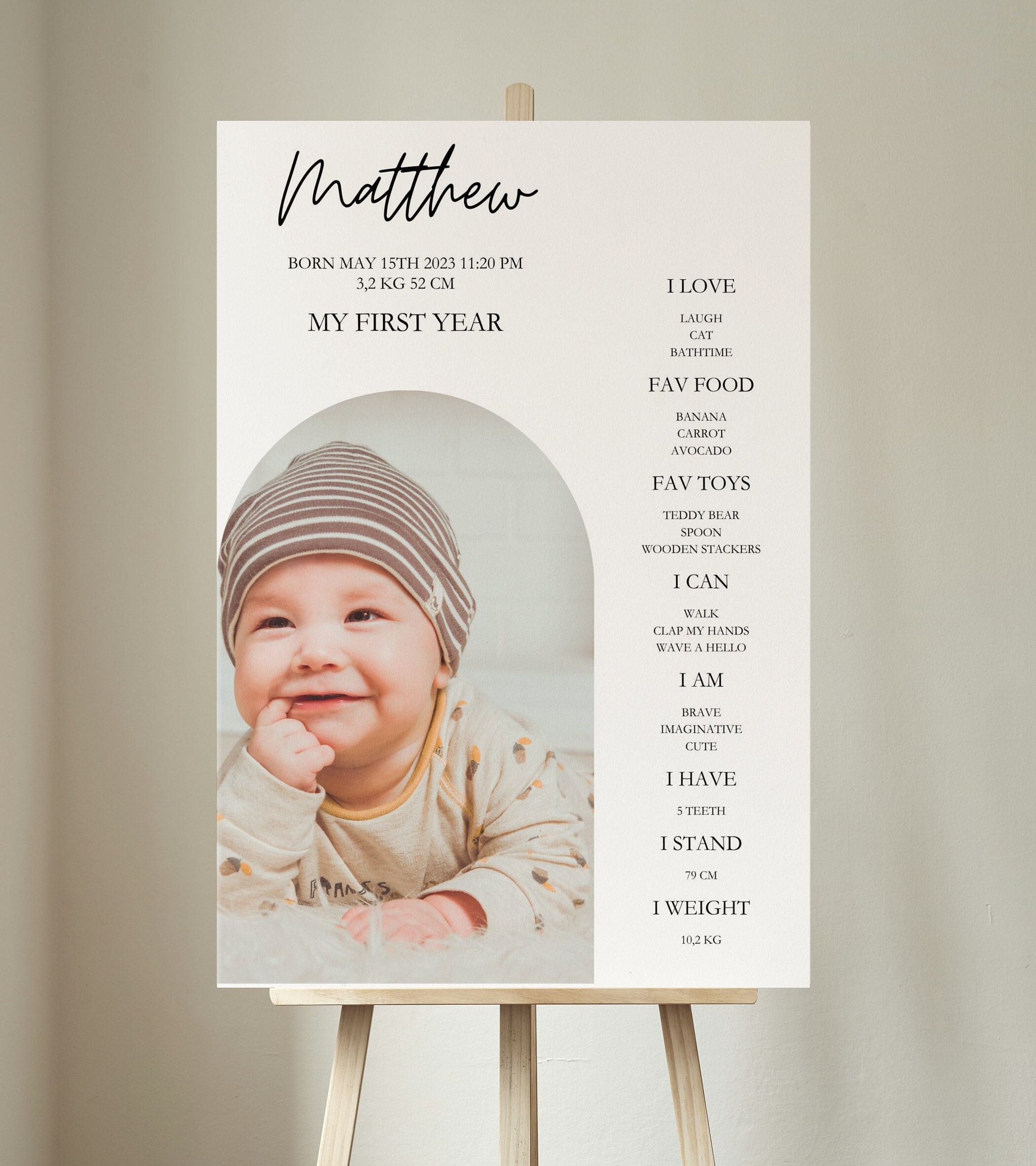 Editable Baby Milestone Board, First Birthday Milestone Poster Template ...