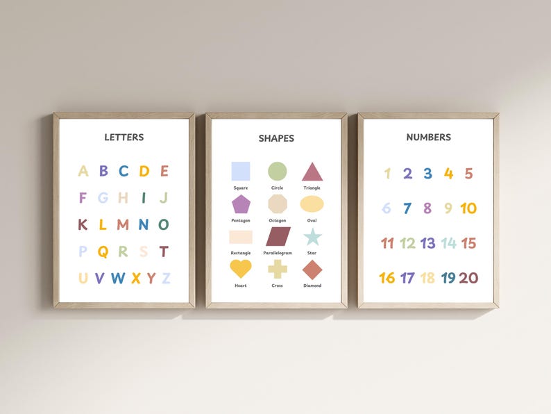 Rainbow Alphabet Poster, Numbers Posters, ABC 123 Shape Poster ...