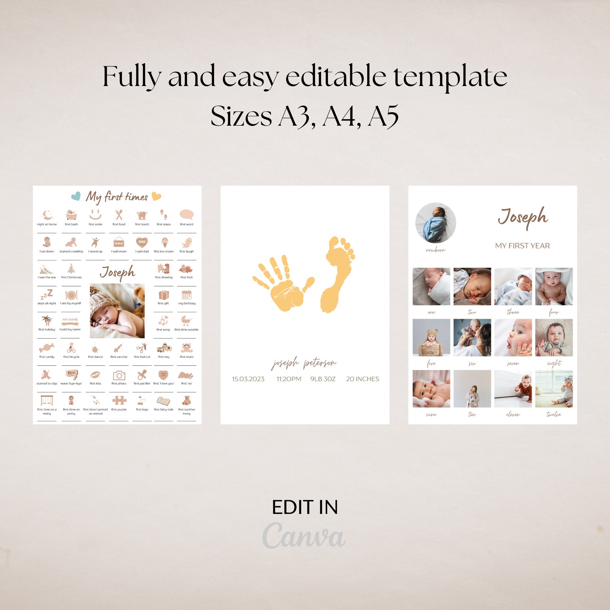 Personalized Baby Poster Set of 3, Baby Wall Decoration, Baby Firsts ...