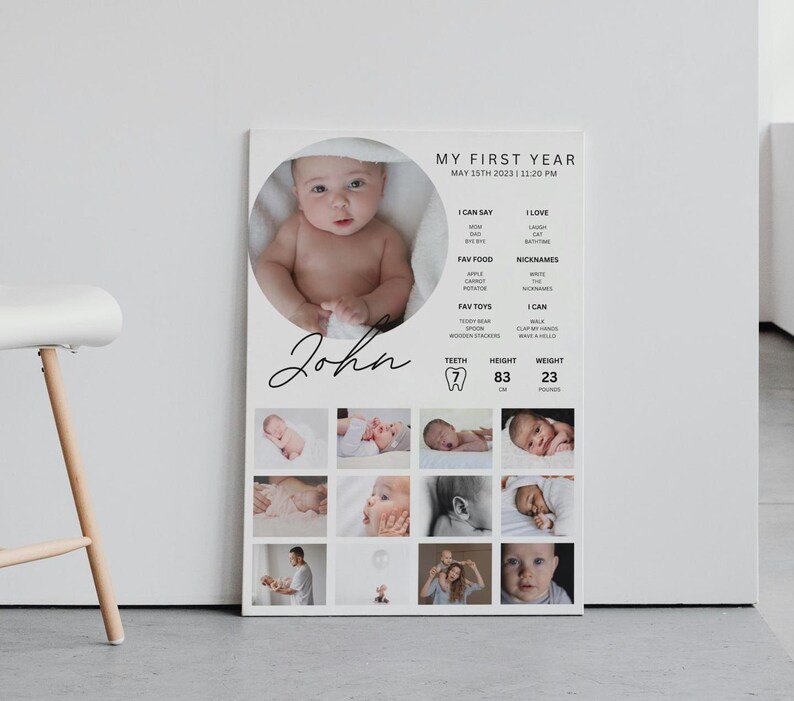 Milestone Birthday Sign, 1st Birthday Photo Collage Sign, 1st Birthday ...