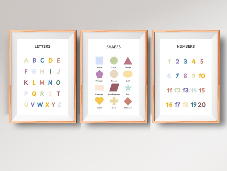 Rainbow Alphabet Poster, Numbers Posters, ABC 123 Shape Poster ...